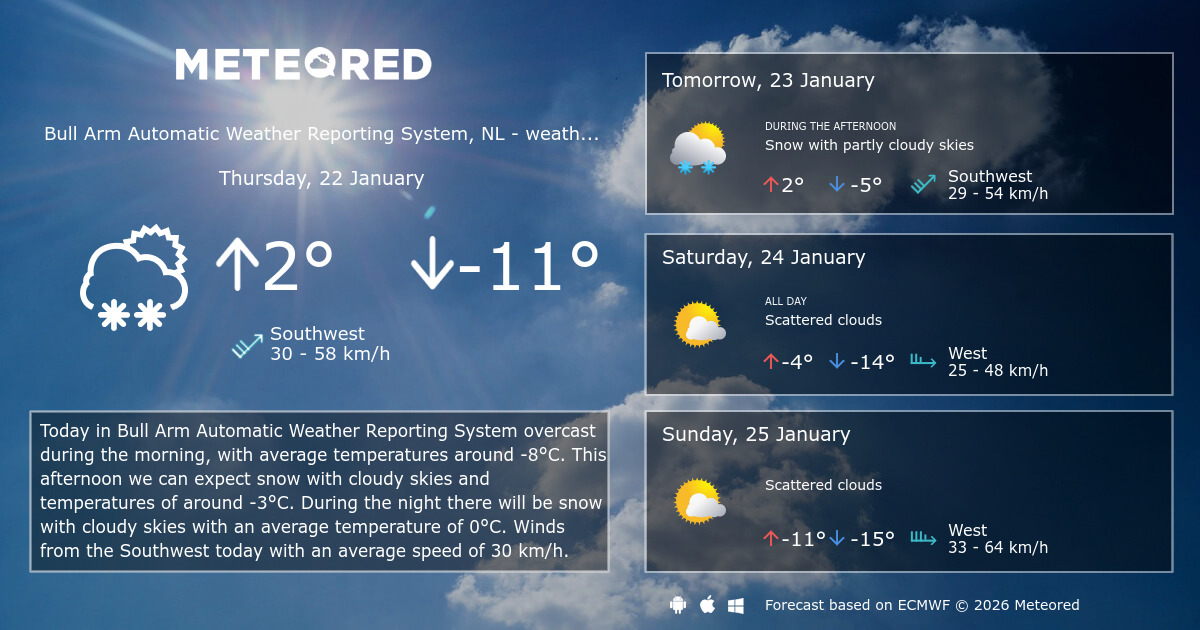 Weather Bull Arm Automatic Weather Reporting System, NL 14 days - Meteored